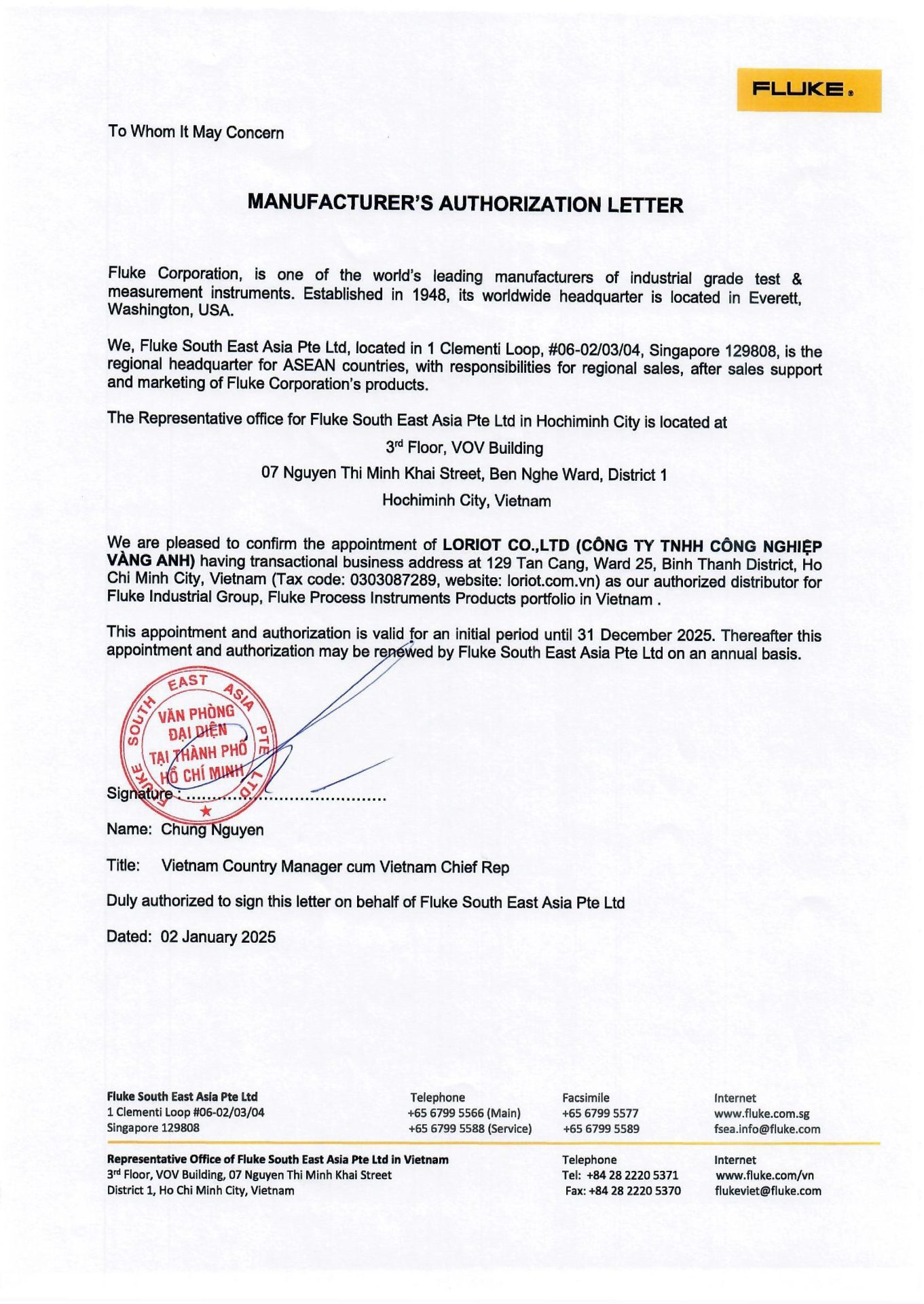 LORIOT OFFICIALLY APPOINTED AS AUTHORIZED DISTRIBUTOR OF FLUKE IN ...
